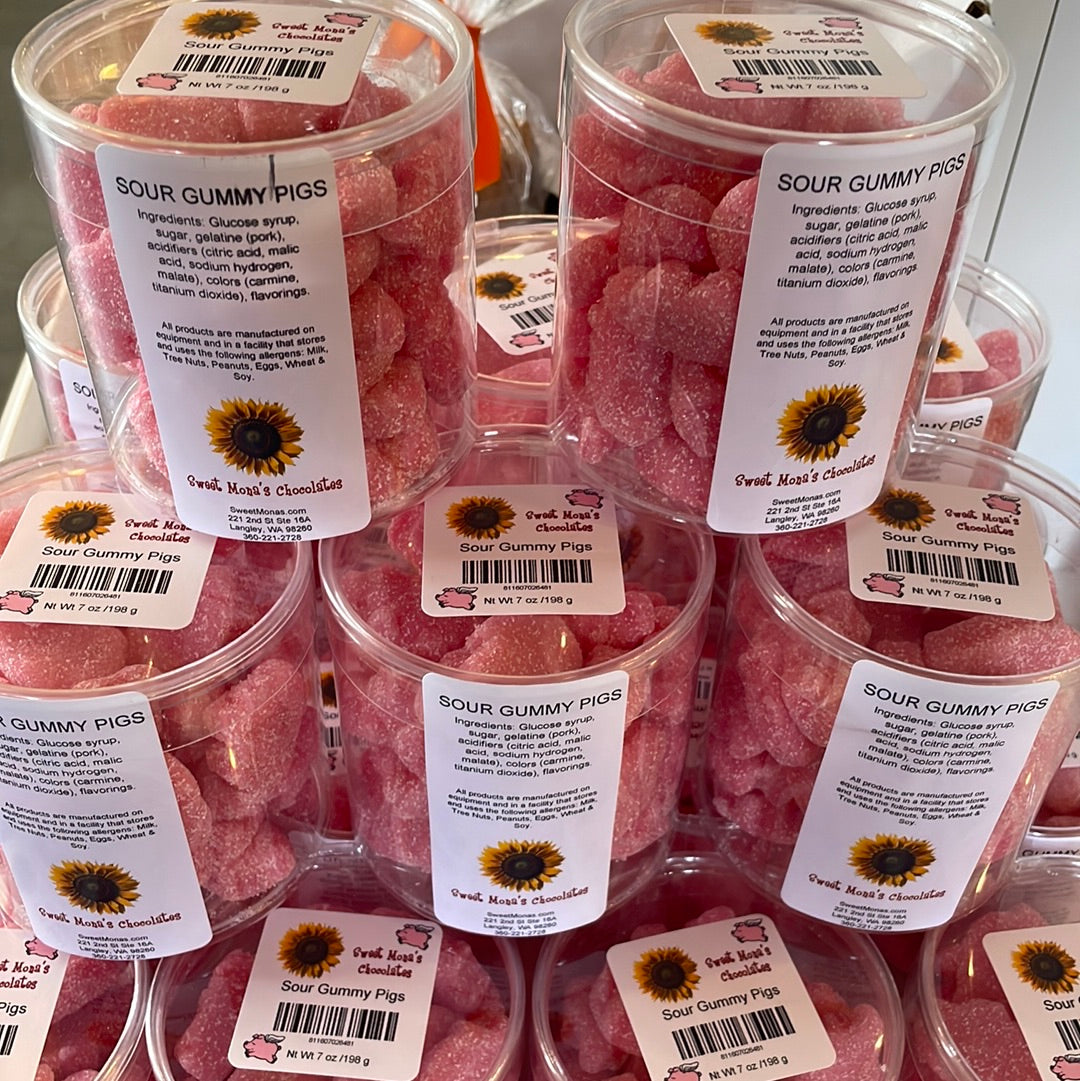 Gummy Sour Pigs in a 7 oz container – Sweet Mona's Chocolates